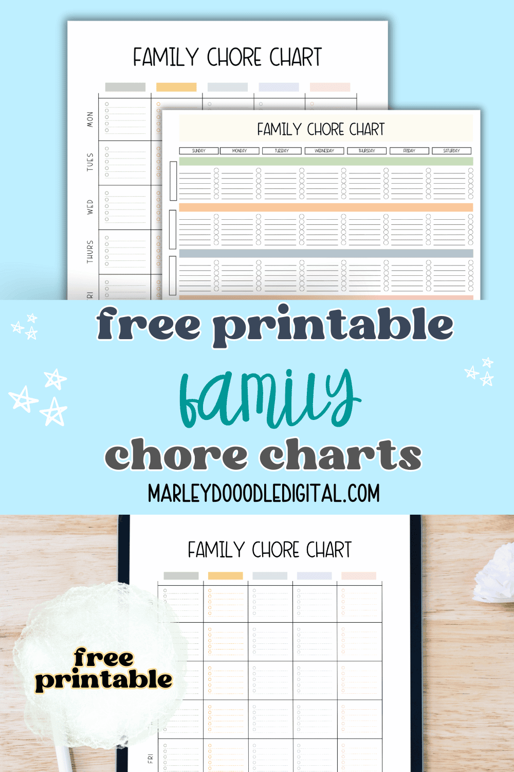 Free Printable Family Chore Charts - Marley Doodle Digital