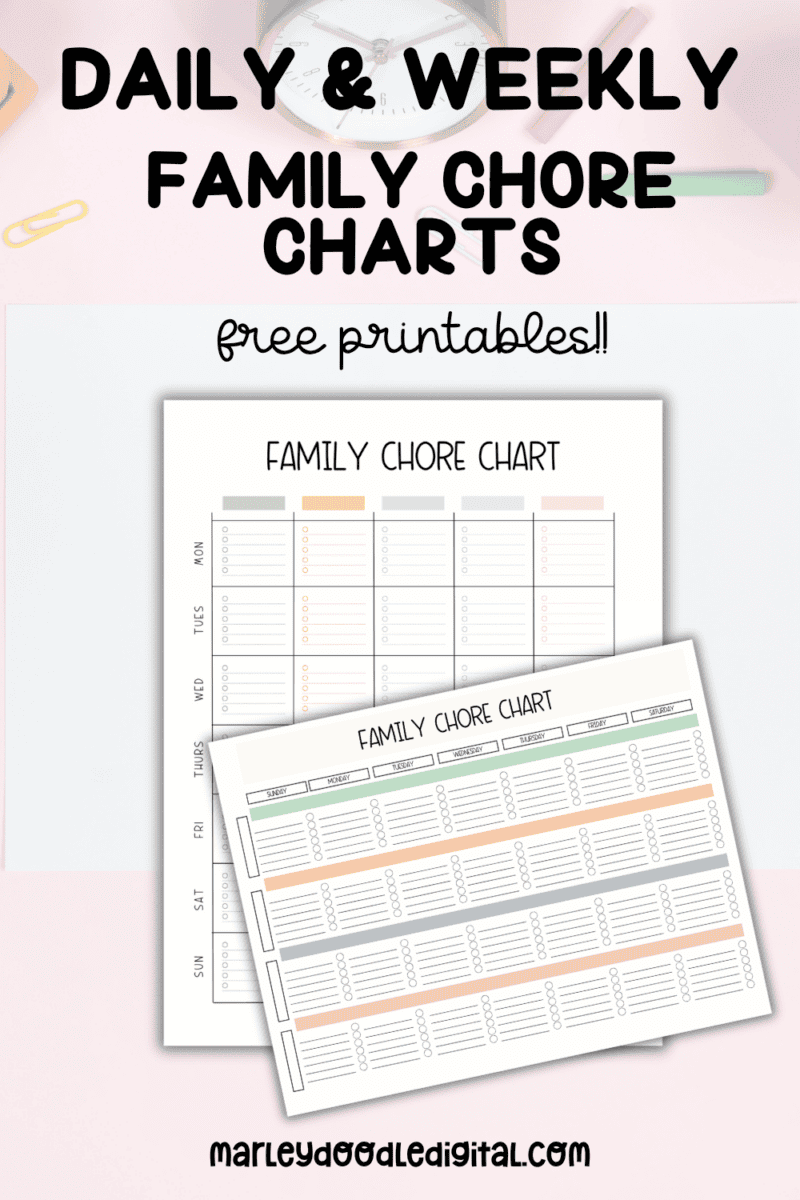 Free Printable Family Chore Charts - Marley Doodle Digital