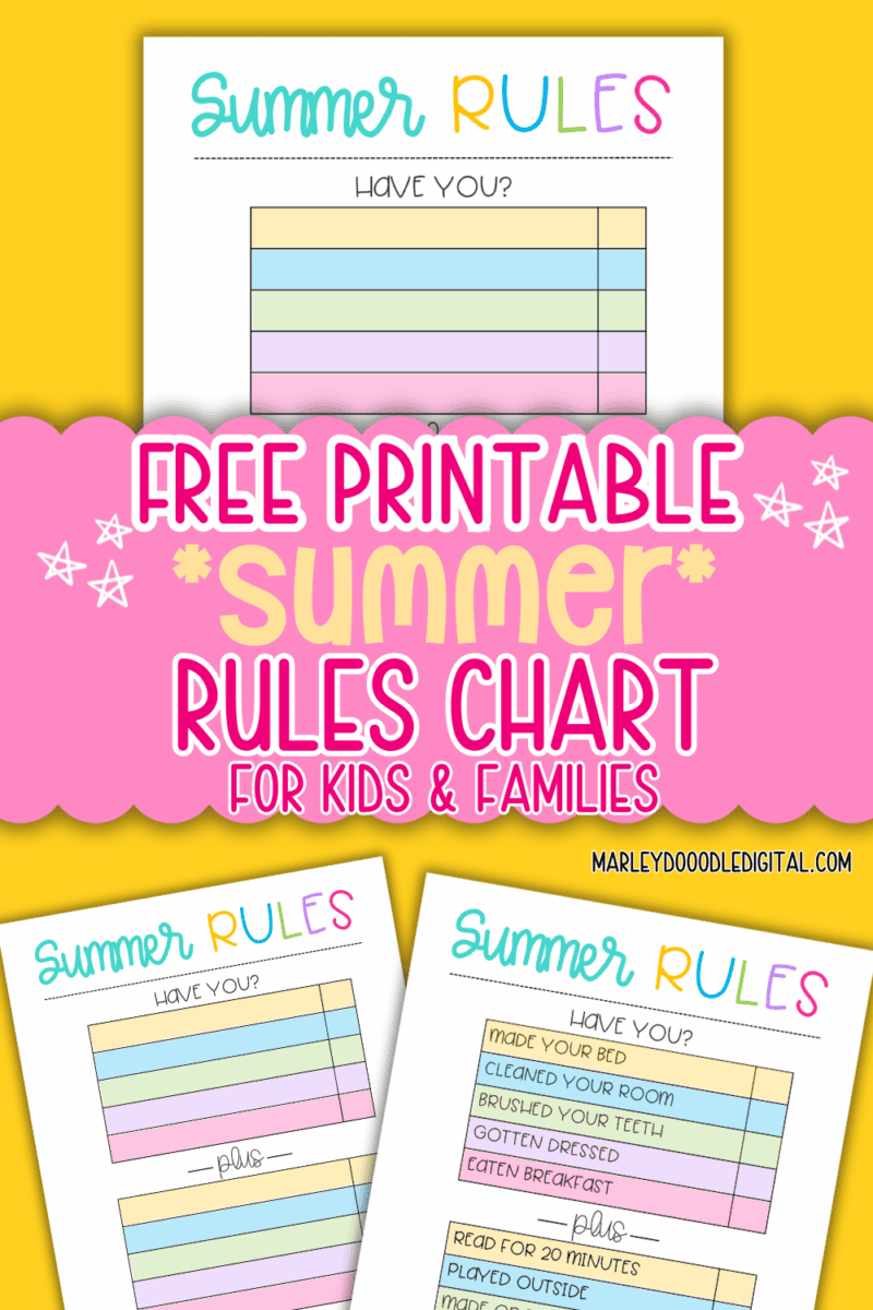 Summer Rules Screen Time Chart (Free Printable) - Marley Doodle Digital
