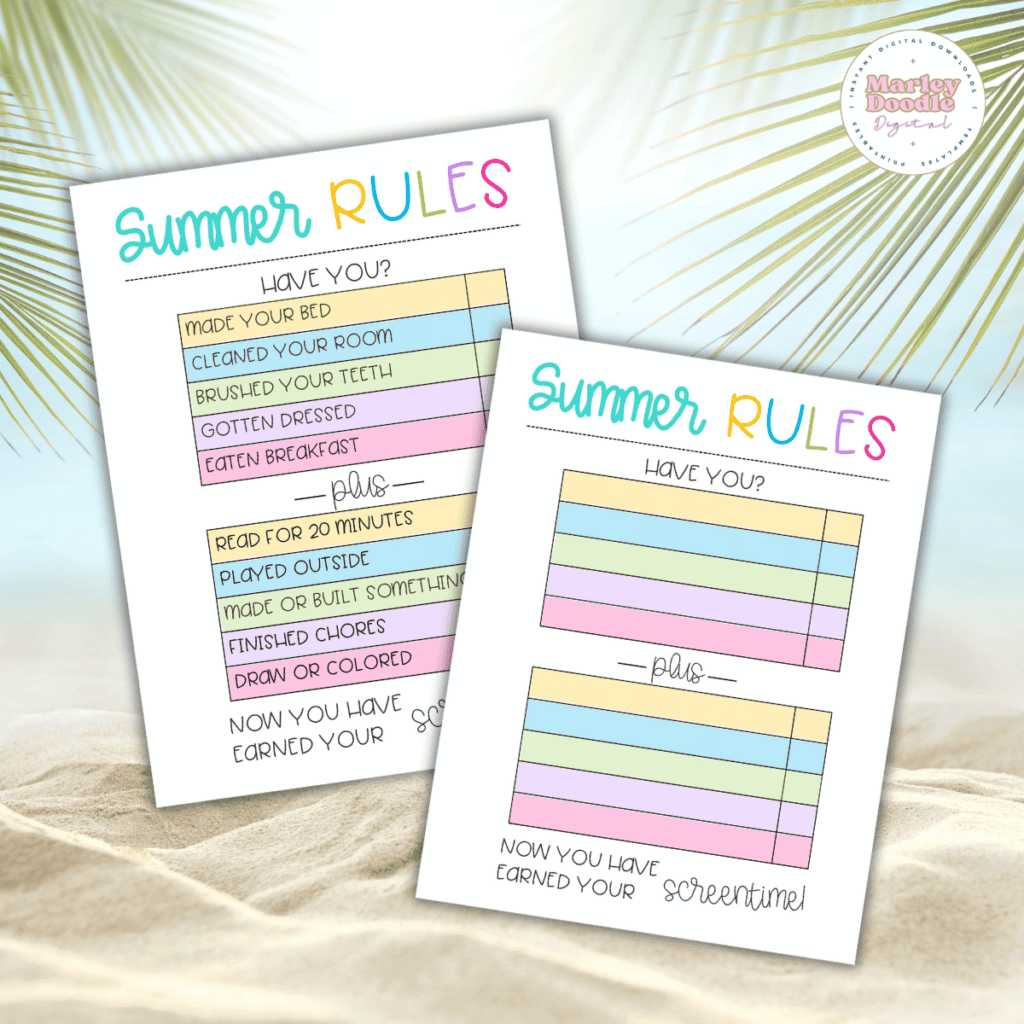 Summer Rules Screen Time Chart (Free Printable) - Marley Doodle Digital