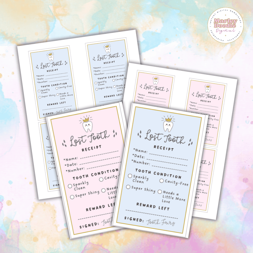 Free Printable Tooth Fairy Receipts (Pink & Blue!) - Marley Doodle Digital