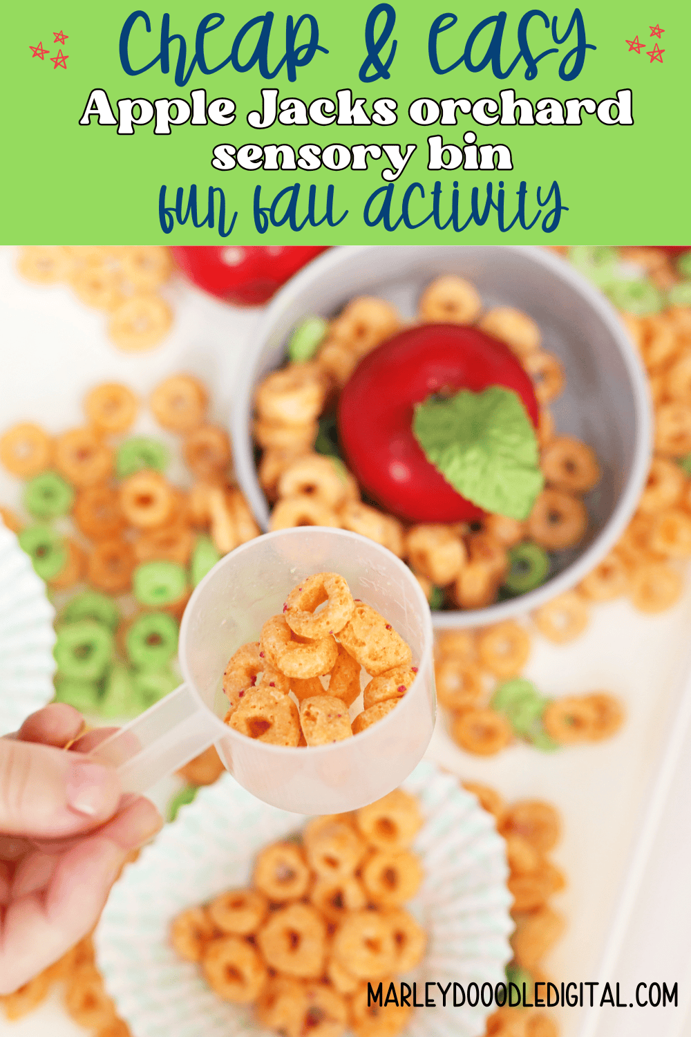 Apple Jacks Orchard Sensory Bin (Easy Fall Idea!) - Marley Doodle Digital
