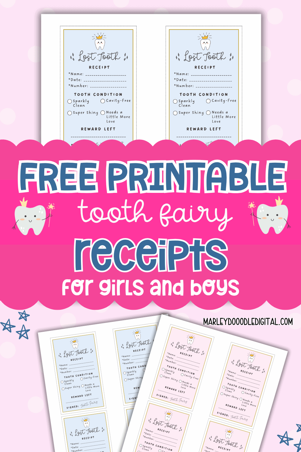 Free Printable Tooth Fairy Receipts (Pink & Blue!) - Marley Doodle Digital