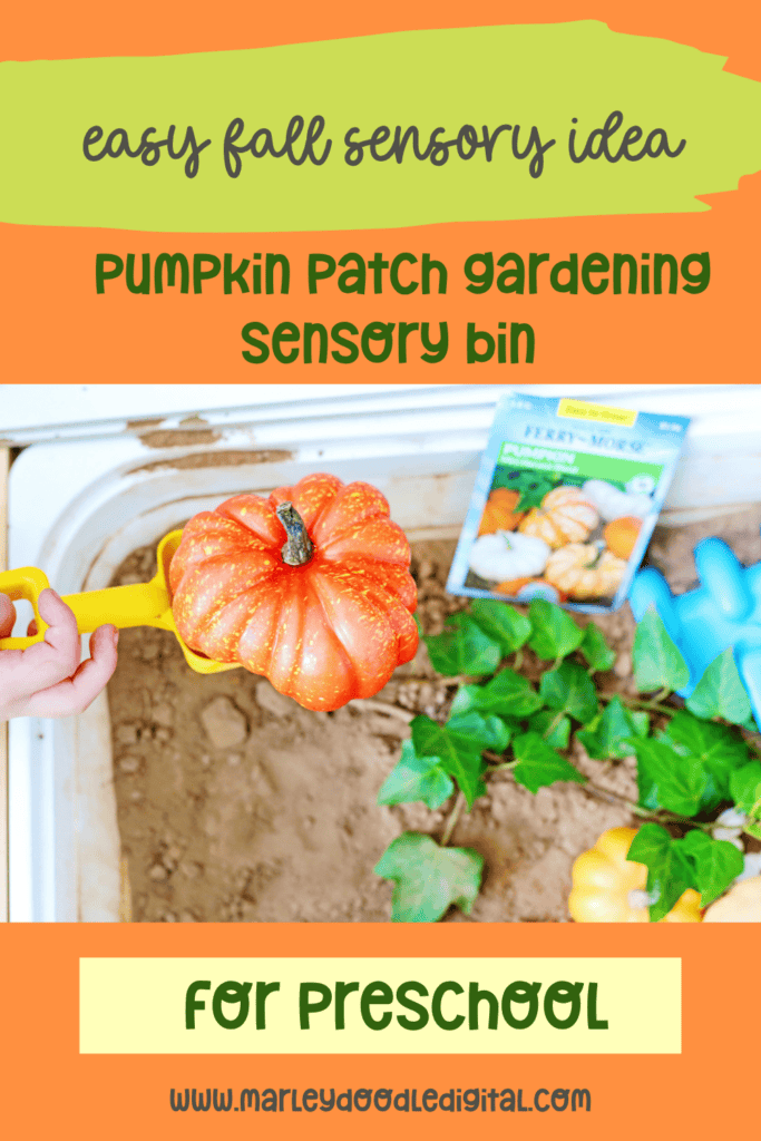Pumpkin Patch Gardening Sensory Bin - Marley Doodle Digital