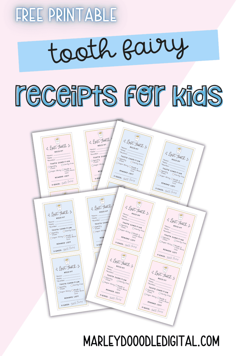 Free Printable Tooth Fairy Receipts (Pink & Blue!) - Marley Doodle Digital