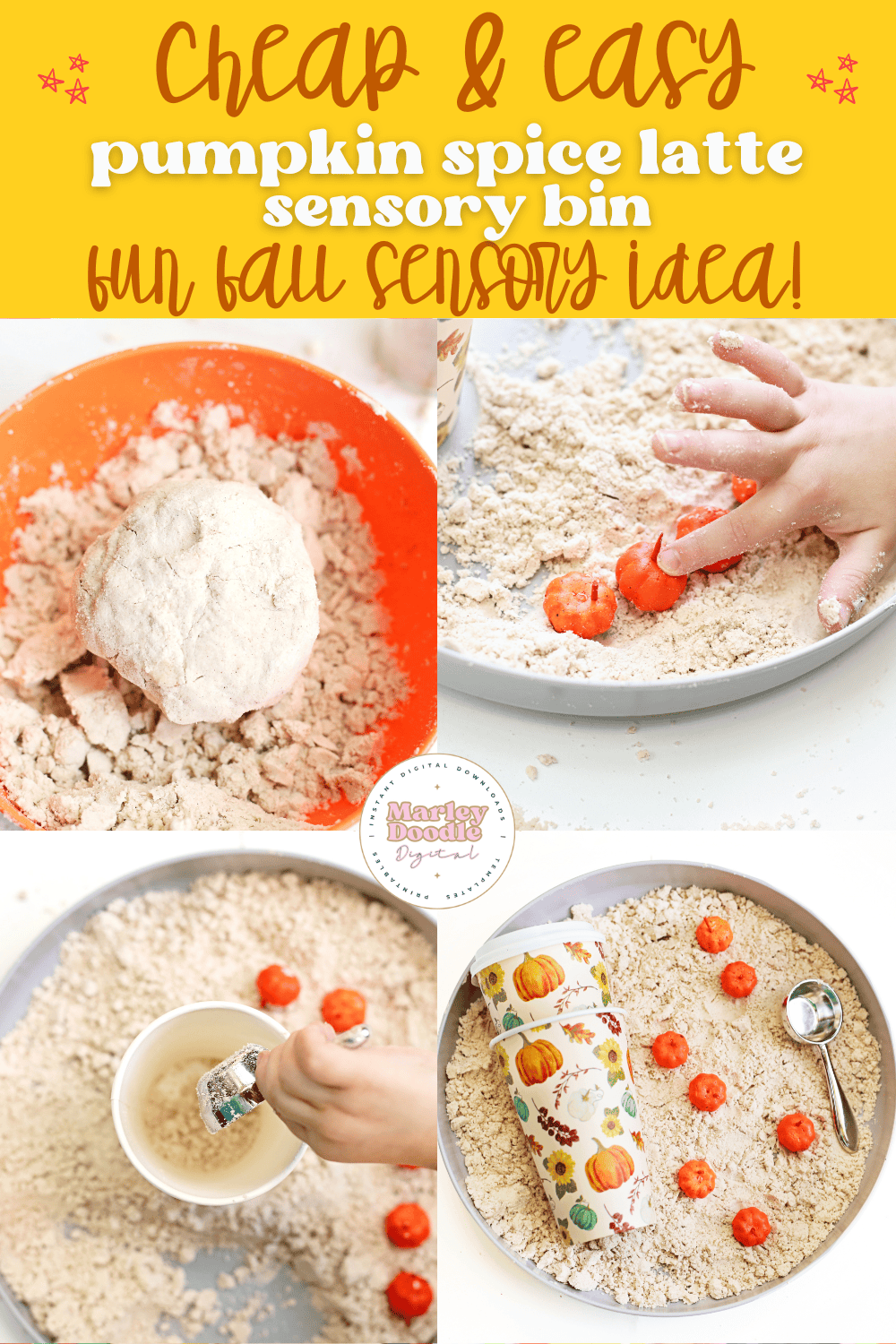 Pumpkin Spice Latte Sensory Bin - Marley Doodle Digital