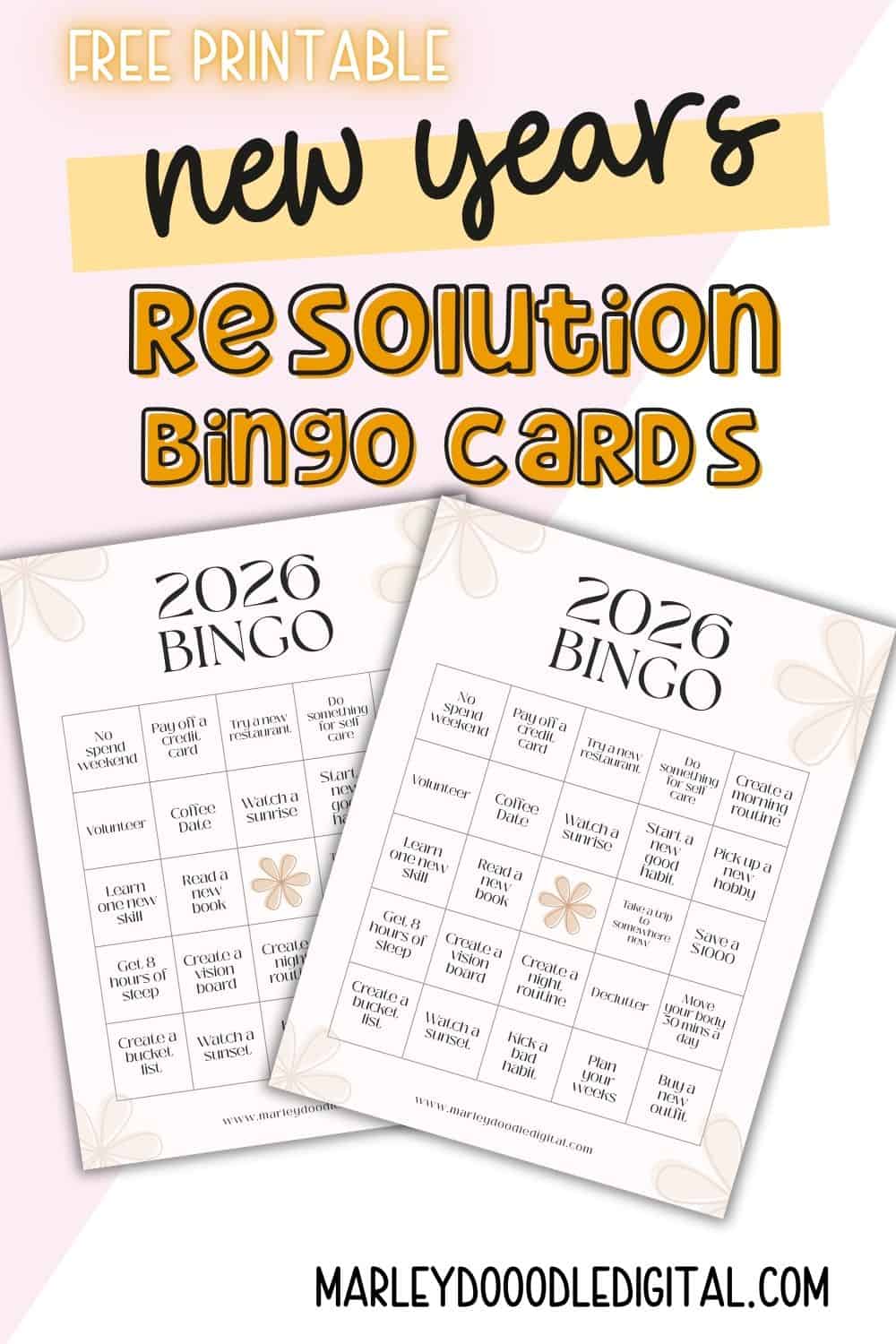 2026 Bingo Goal Card (Free Printable) - Marley Doodle Digital