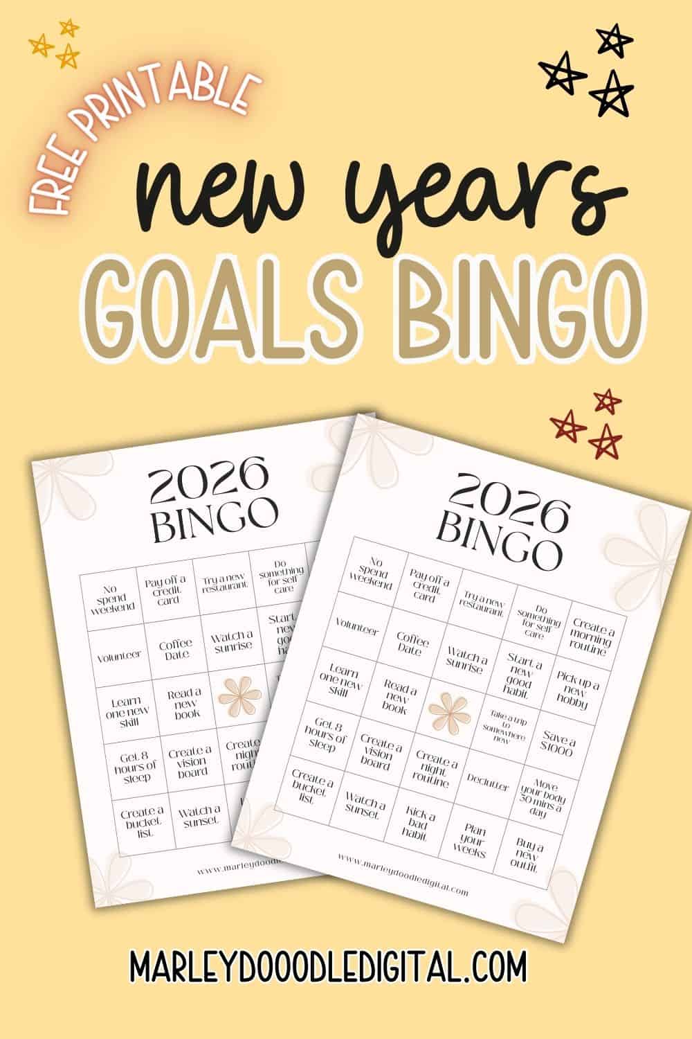 2026 Bingo Goal Card (Free Printable) - Marley Doodle Digital