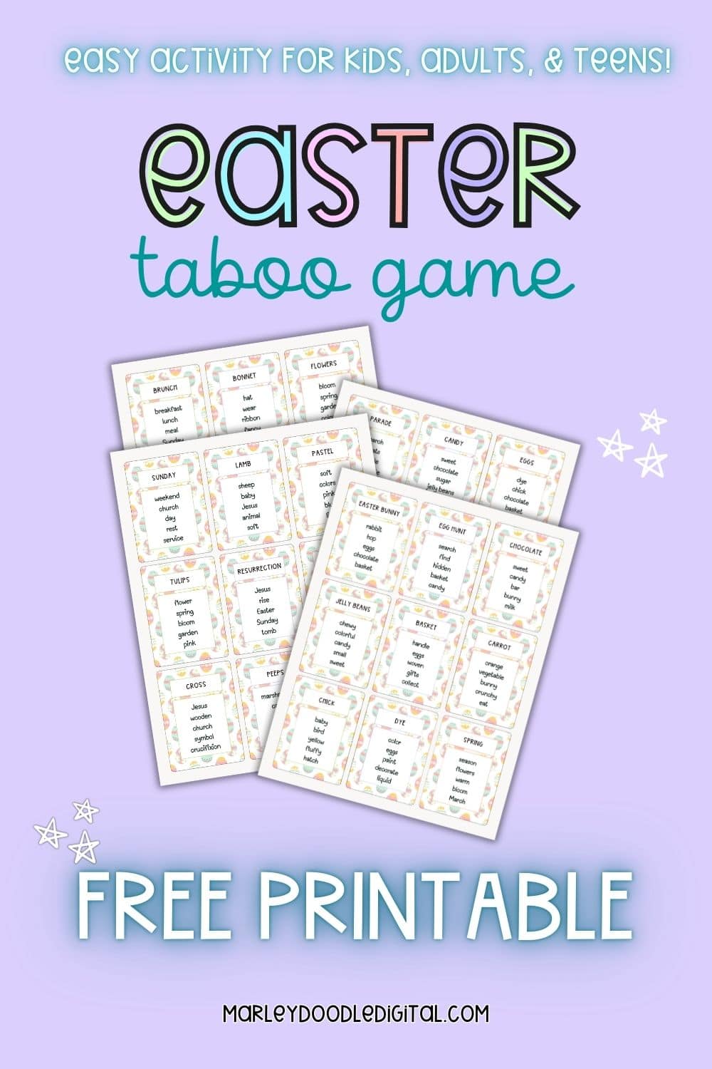 Free Printable Easter Taboo Game (36 Cards Included!) - Marley Doodle ...