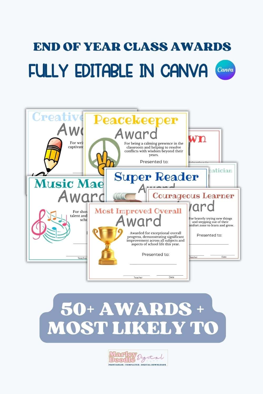 End of Year Student Award Certificates - Editable Canva
