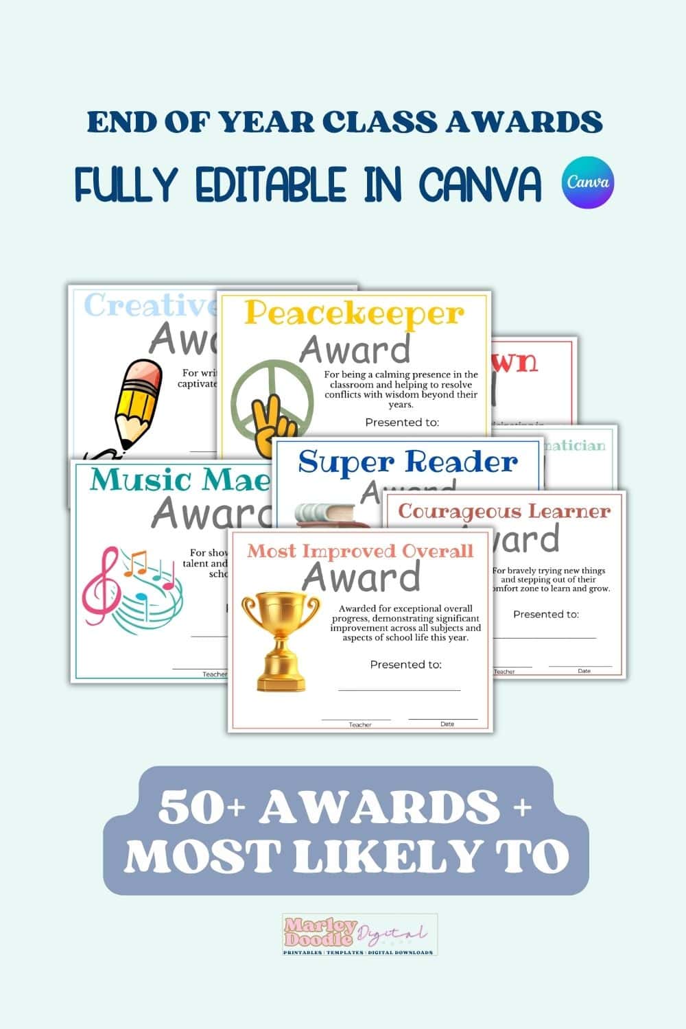 End of Year Student Award Certificates - Editable Canva