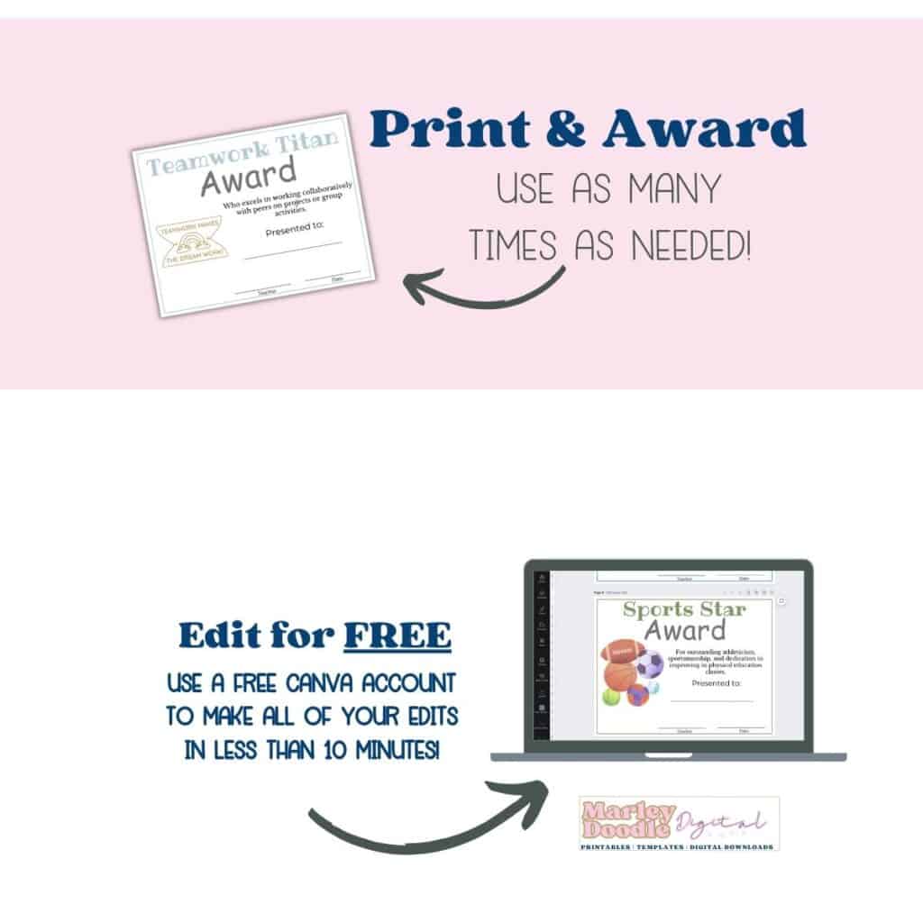 End of Year Student Award Certificates - Editable Canva
