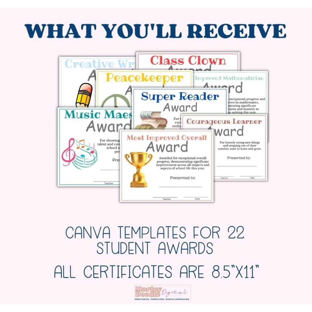 End of Year Student Award Certificates - Editable Canva