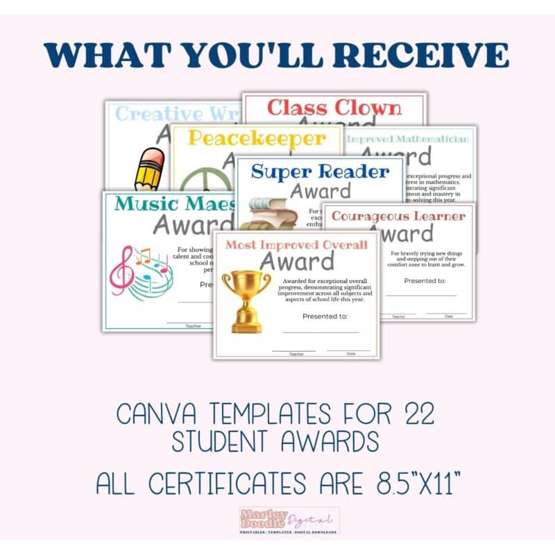 End of Year Student Award Certificates - Editable Canva