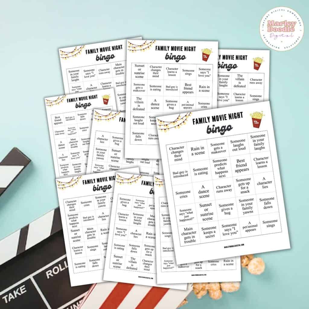 Family Movie Night Bingo (10 Free Printable Cards) - Marley Doodle Digital