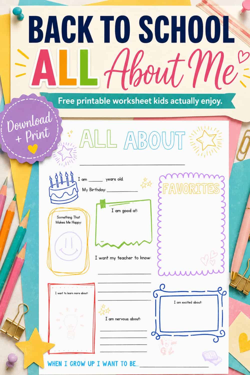 Free All About Me Printable Worksheet for Kids - Marley Doodle Digital